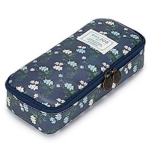 BTSKY Cute Pencil Case -- High Capacity Floral Pencil Pouch Stationery Organizer Multifunction Cosmetic Makeup Bag, Perfect Holder for Pencils and Pens Cyan