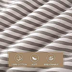 JELLYMONI 100% Natural Cotton 3pcs Striped Duvet Cover Sets,White Duvet Cover with Grey Stripes Pattern Printed Comforter Cover,with Zipper Closure & Corner Ties(Queen Size)