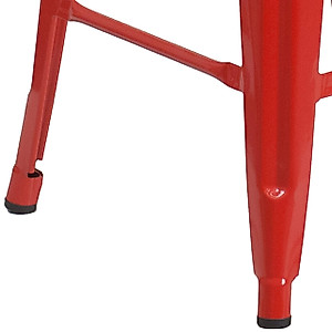 Flash Furniture Kai Commercial Grade 24" High Backless Red Metal Indoor-Outdoor Counter Height Stool with Square Seat