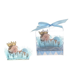 Lunaura Baby Keepsake - Set of 12 Boy Baby Wearing Crown Napping on Pillow Favors - Blue