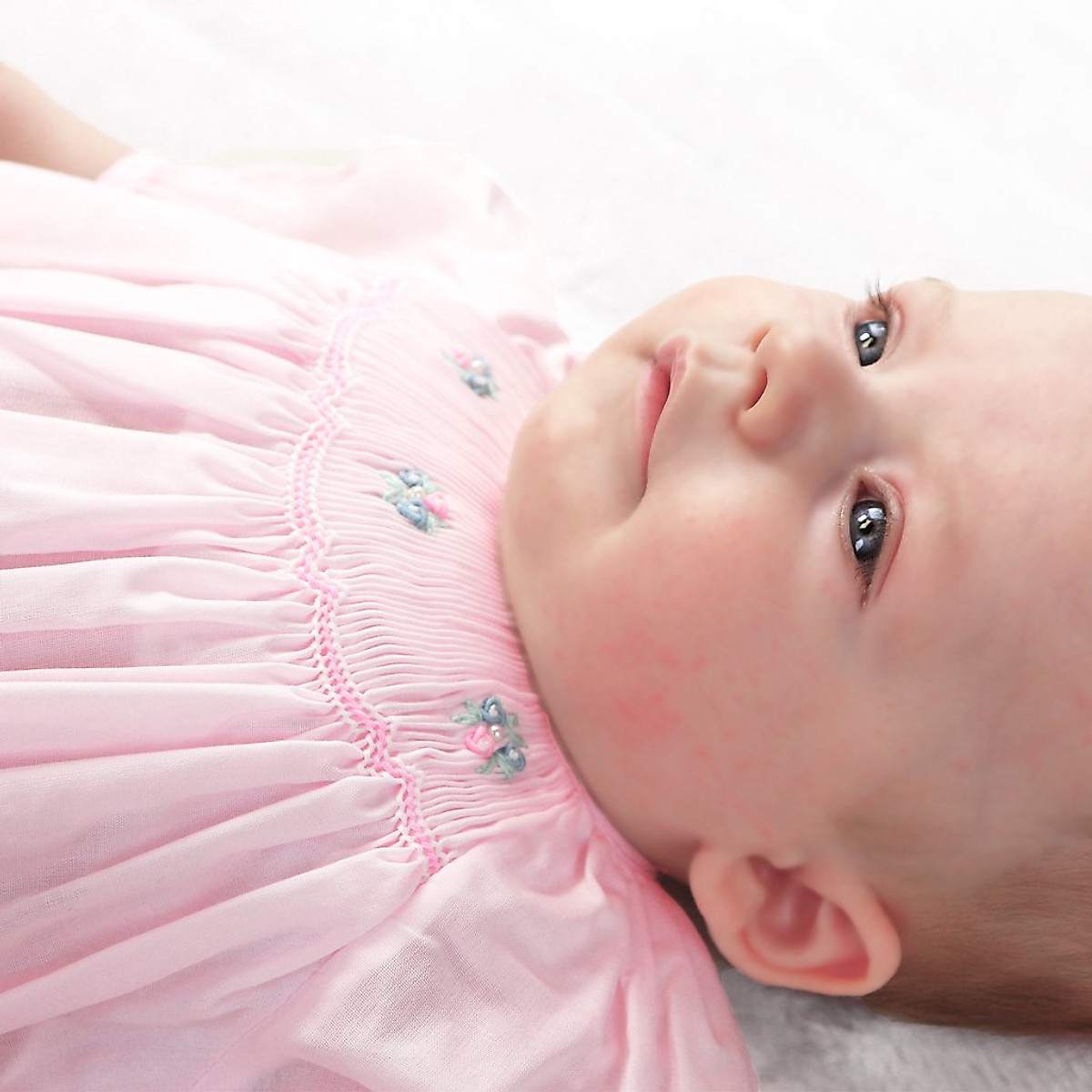 Petit Ami Baby Girls' Hand-Embroidered Smocked Bubble (White, Newborn)