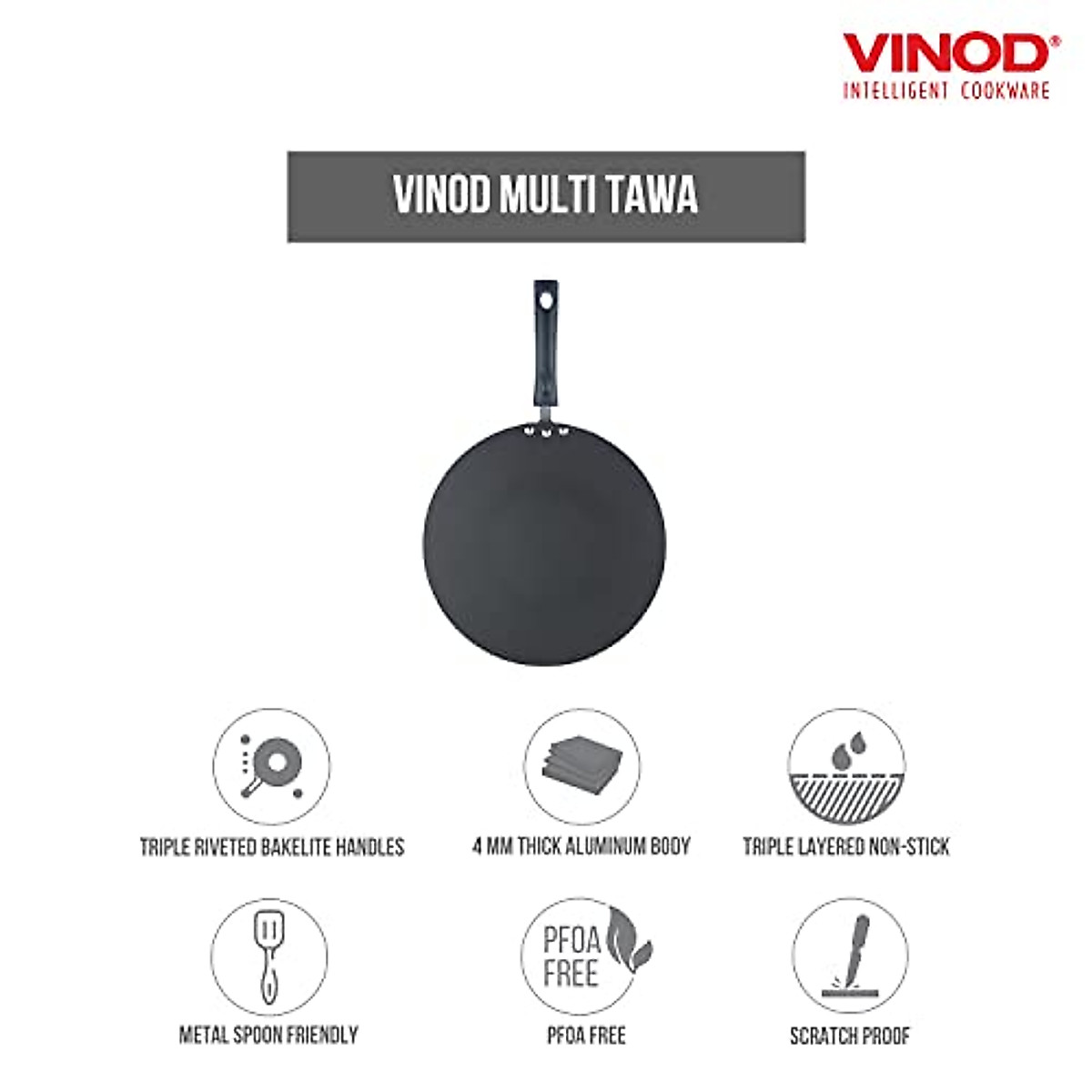Vinod MT30 Nonstick Flat Multi Tawa 30 cm, 12-Inch