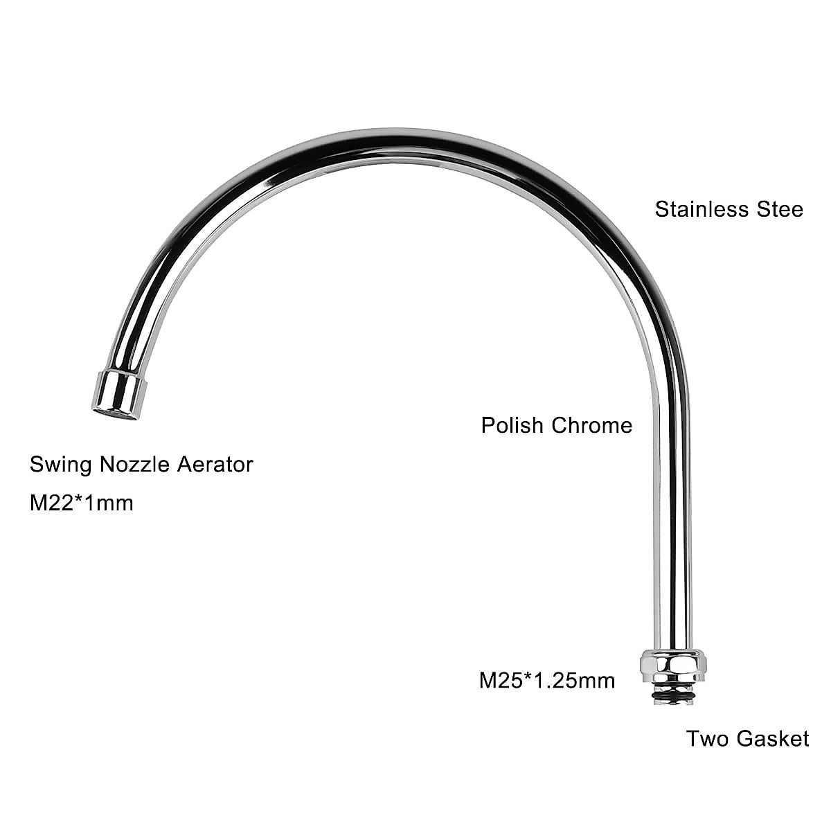 KWODE 10 Inch Gooseneck Swivel Spout for All Brand Commercial Kitchen Sink Faucet Swing Nozzle Add-On Spout Replacement Parts Chrome Polished Finish