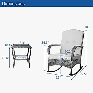 CIRMUBUY 3-Piece Outdoor Furniture Set, Patio Conversation Chair, Wicker Rocking Chair with Side Table for Porch, Garden, Poolside & Deck, Carrot