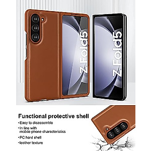 Eastcoo Slim Fit PU Leather Case for Samsung Galaxy Z Fold 5, [Clear Front Cover+Leather Hard PC Back][Wireless Charging Support] Shockproof Protective Case for Samsung Galaxy Z Fold5 2023, Brown