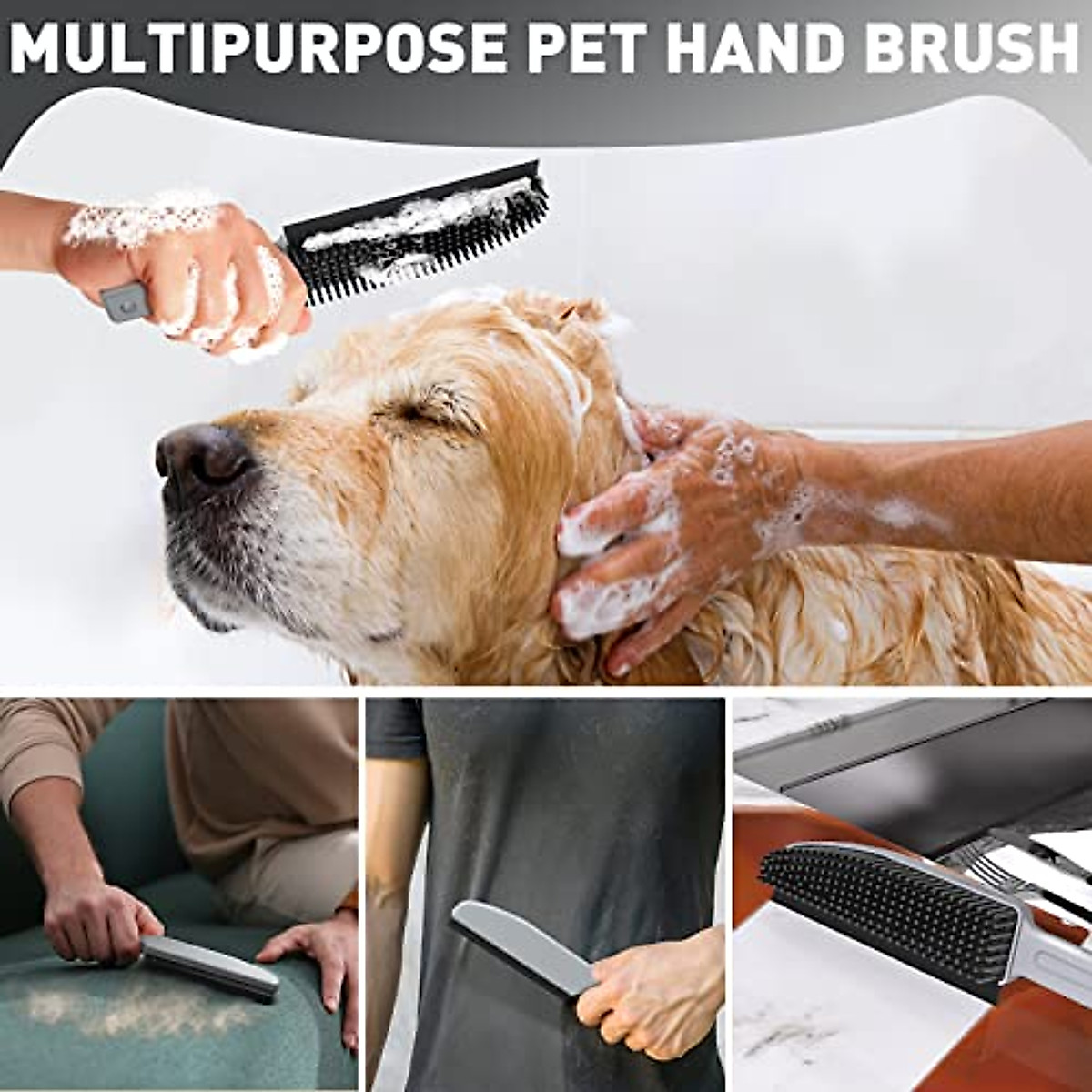 Sunally Rubber Broom Pet Hair Remover, Fur Remover Broom with Squeegee for Fluff Carpet, Hardwood Floor, Tile, Window, Black Grey, Includes Portable Lint Remover Brush and Broom Holder