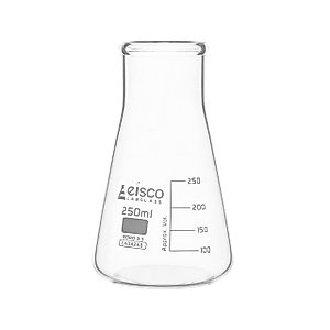 EISCO Erlenmeyer Flask, 250ml - Borosilicate Glass - Wide Neck, Conical Shape - White Graduations