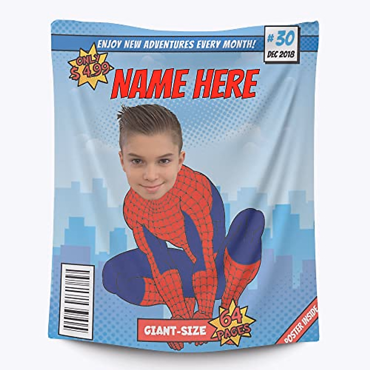 Custom Blanket with Personalized Photo and Name Superhero Fleece Blankets (Spider2, 30x40 Fleece)