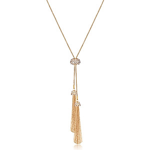Tassel Pendant Lariat Y Necklace Long Snake Chain Necklaces with Adjustable Crystal Slider Ball
