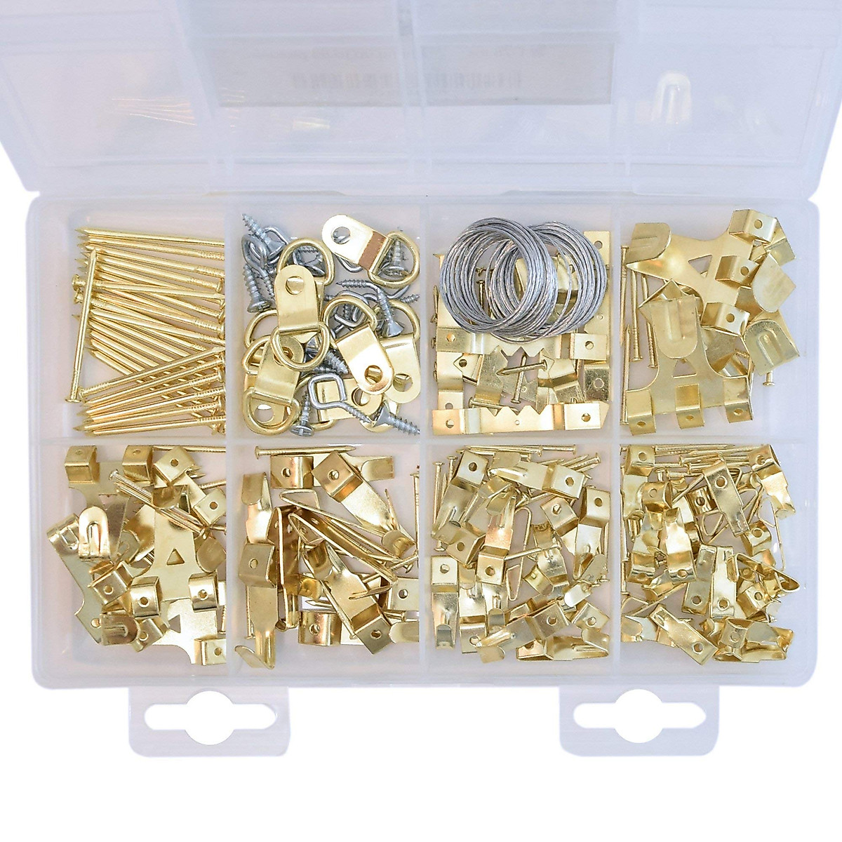 Assorted Picture Hanging Kit | 220 Piece Assortment with Wire, Picture Hangers, Hooks, Nails and Hardware for Frames