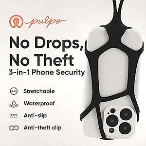 Pulpo Safety Cell Phone Lanyard Black Fits Smartphones 6.1" to 6.8” - Anti Theft Phone Strap for Men & Women, Lanyards for Phones, Ski Cellphone Tether & Cellphone Lanyard, Silicone Crossbody Straps