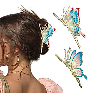 Large Non-Slip Metal Sparkly Butterfly Hair Jaw Clips for Women - Strong Hold Cute Hair Claws, Headwear Gifts (2Pcs)