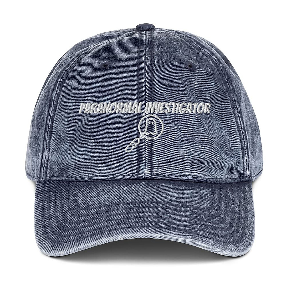 Paranormal Investigator Hat | Ghost Hunting Gear - - Vintage Cap - Fun Design Navy