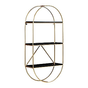 Main + Mesa Wood and Gold Oval Wall Shelf