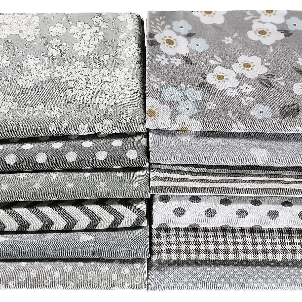 12 Pieces Quilting Fabric Grey Fat Quarters Floral Craft Fabric Bundle Patchwork Pre-Cut Sewing Square Sheets, 20 x 16 Inch/ 50 x 40 cm