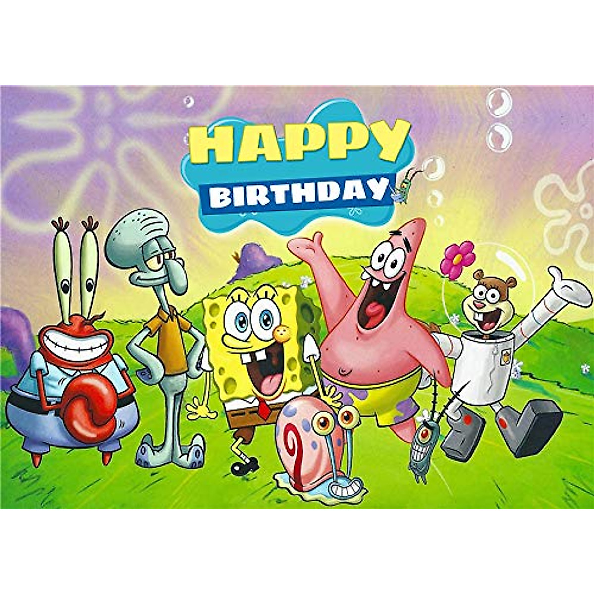 5x3ft Spongebob Happy Birthday Photography Backdrops Cartoon Kids Party Decoration Photo Backgrounds Studio Props Supplies