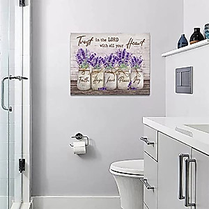 Rustic Lavender Wall Art Christian Quotes Wall Decor Flower Purple Lavender Country Pictures Canvas Prints Motivational Framed Modern Artwork for Home Living Room Bedroom Bathroom 16"x12"
