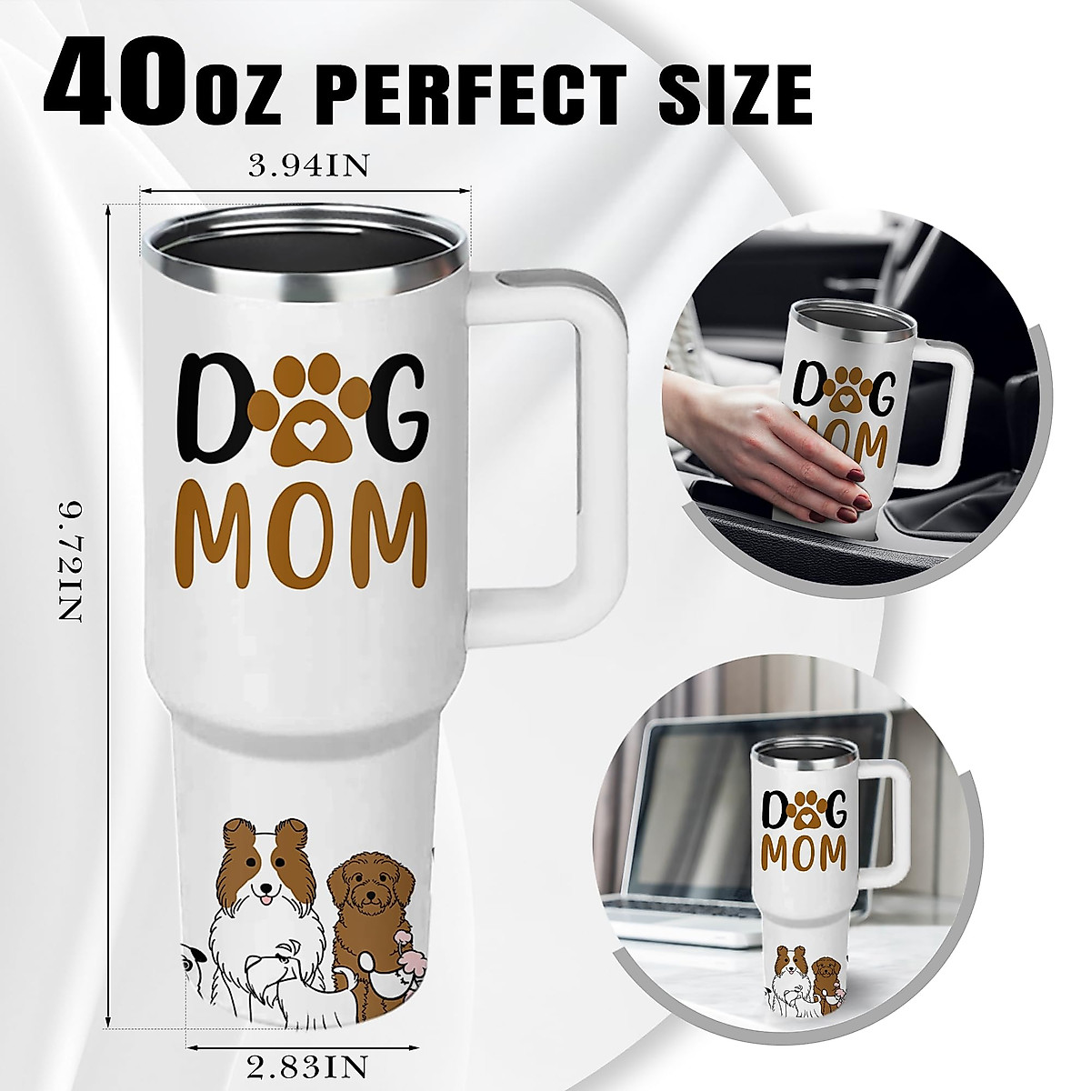 NIAXAUYT Dog Mom Gifts for Women Personalized Stainless Steel Tumbler Cup 40 oz, Funny Dog Mom Gift Ideas, Birthday Christmas Gifts for Dog Lovers/Owners, Cartoon Dog Mom Mug with Handle and Straw