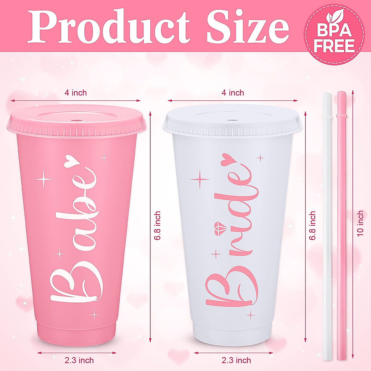 Gerrii Set of 6 Bride and Babe Bachelorette Cups for Bachelorette Party, Bachelorette Cups with Lid and Straw Bridesmaids Reusable Cups with Lids Bride Travel Mug for Wedding Party Gifts Supplies