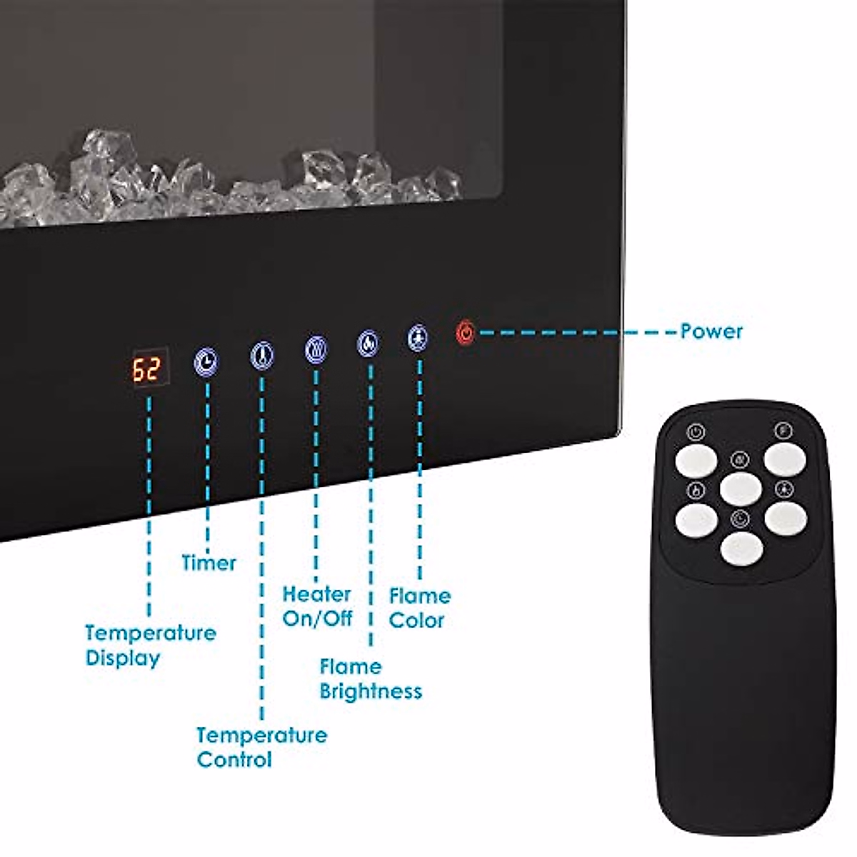 Sunnydaze Modern Flame 36-Inch Indoor Electric Fireplace - Wall-Mounted/Recessed Installation - 9 Flame Colors - Black