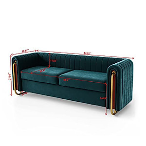 Dolonm Modern Velvet Sofa for Living Room, 84 Inches Long Upholstered Sofa Couch with High Armrest and Metal Legs Decor Furniture for Bedroom, Office (Green)