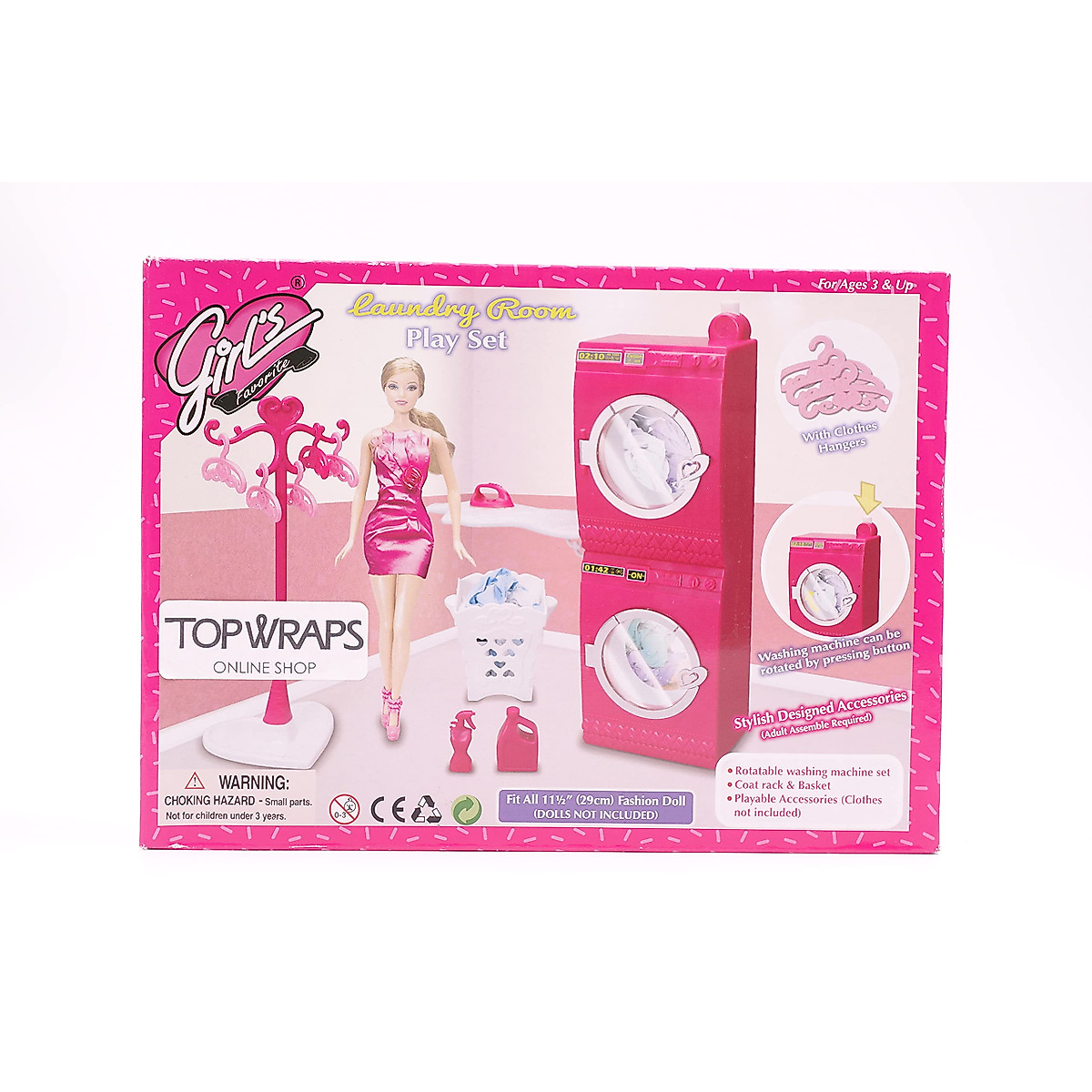 Gloria, Girl Laundry Room Play Set for 11" to 12" Dolls and Dollhouse Furniture