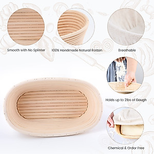 Komiikka Banneton Bread Proofing Baskets Set of 2, 10 inch Oval Proofing Baskets for Sourdough Bread Baking with Liner Scoring Lame Metal Scraper, Gifts for Bakers