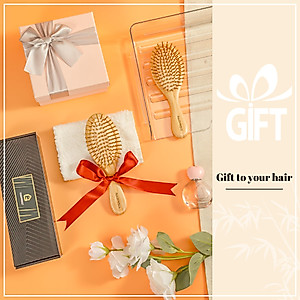 GAINWELL Bamboo Hair Brush for Hair Growth, Natural Bamboo Bristles Detangling Wooden Paddle Hairbrush for Massaging Scalp, for Women Men and Kids, for All Hair Types, with Ergonomic handle