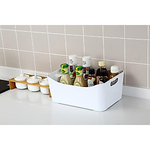 YBMHOME OPEN BIN STORAGE BASKET KITCHEN PANTRY, BATHROOM VANITY, LAUNDRY, HEALTH AND BEAUTY PRODUCT SUPPLY ORGANIZER, UNDER CABINET CADDY 2153 (Medium, White)