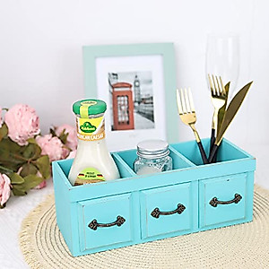 Wood Kitchen Storage Box for Storing Tableware Seasoning Tea Bags Coffee Bags Snacks Candy 3 Separate Parts of Wooden Pencil Pen Holder for Home Office Study Organizer Decoration (Blue)