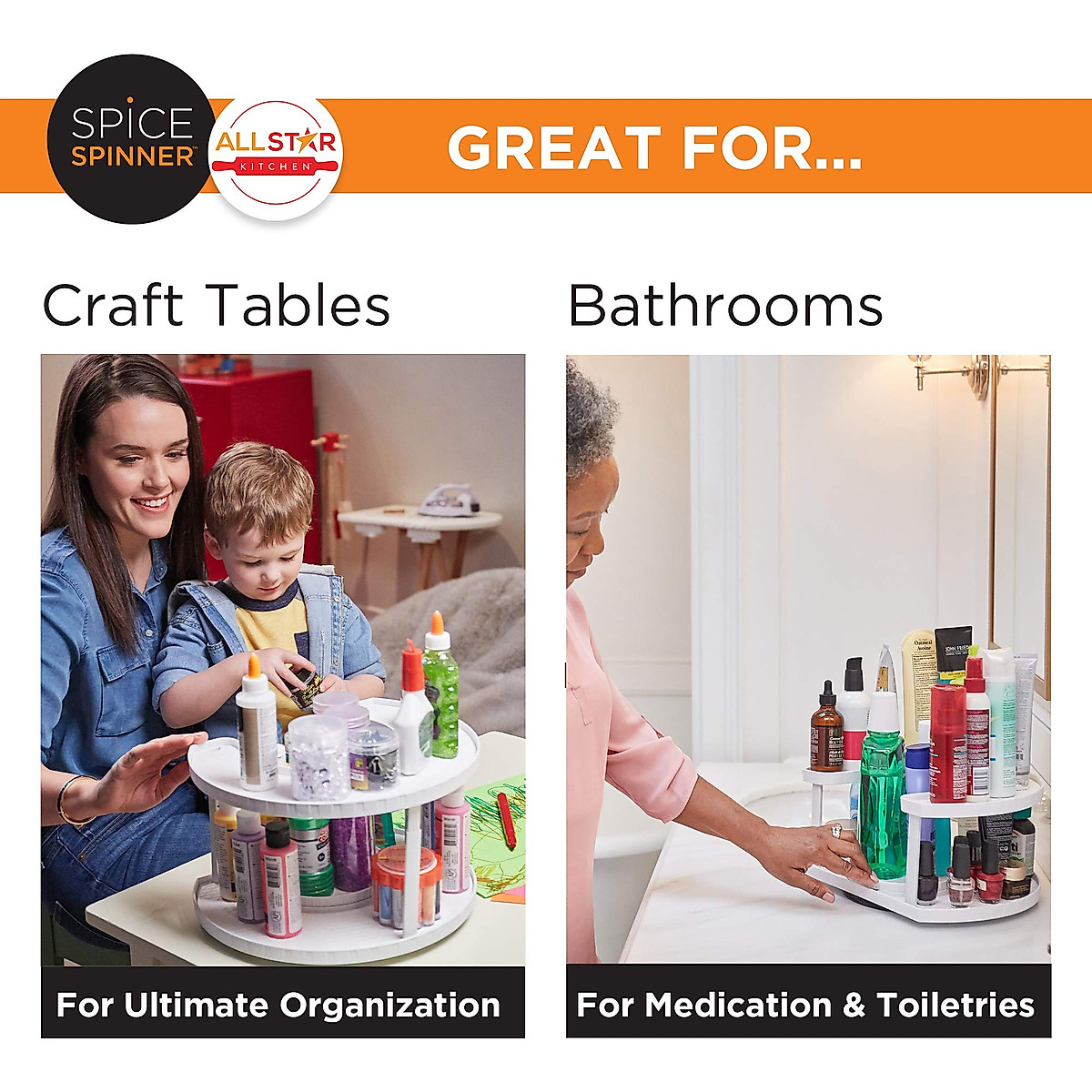 Spice Spinner Two-Tiered Spice Organizer & Holder That Saves Space, Keeps Everything Neat, Organized & Within Reach With Dual Spin Turntables