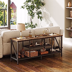 CAIYUN TV Stand 55 Inch TV, Modern Entertainment Center for 50/55/60/65 Inch TV, 3-Tier Industrial Television Stand with Open Storage Shelves, TV Stand for Bedroom, Rustic Brown