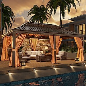 Jolydale Hardtop Gazebo,12x20 Gazebo with Brown Mosquite Netting, Double Metal Roof for Lawn and Garden