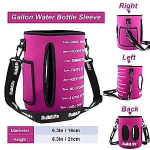 BuildLife Gallon Water Bottle Sleeve with Time Marker & Adjustable Shoulder Strap for Measuring Your H2O Intake (No Bottle) (Purple, 1 gallon)