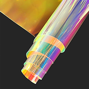 XHT 0.4mm Holographic Transparent Film Mirror Laser Iridescent TPU Vinyl Waterproof Material for DIY Hair Bows Sewing Patchwork (Iridescent-0.4mm)