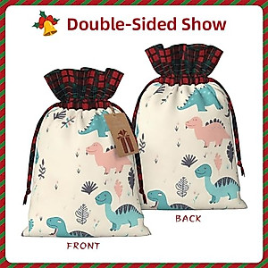 Christmas Gift Bags with Drawstring Burlap Gift Bags Adorable Dinosaur Christmas Linen Bags for Xmas Party Candy Bags with Cards Xmas Reusable Wrapping Bags Christmas Linen Treat Bags for Holiday