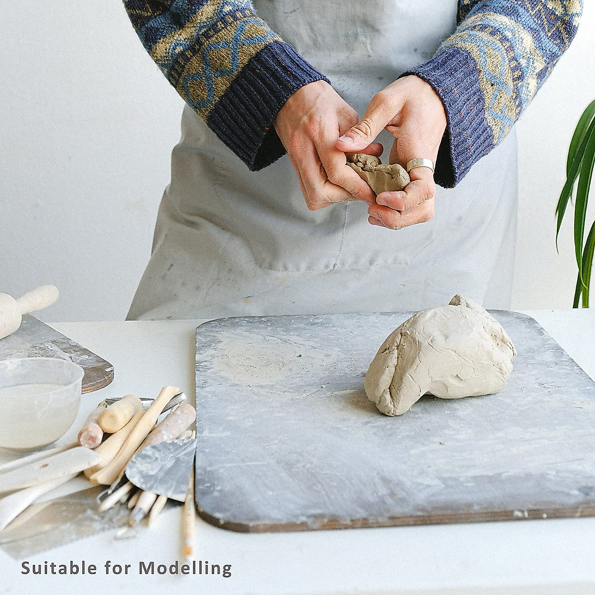 TORISING Air Dry Clay 10 LBs with 42 Pcs set Pottery Clay Tools Set for Hand Modeling and Throwing, Non-Toxic (Gray & Kit)