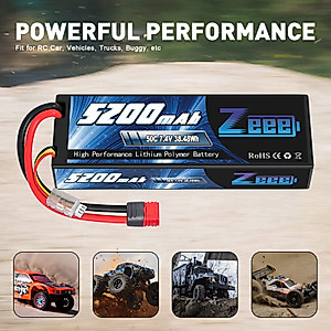 Zeee 2S Lipo Battery 5200mAh 7.4V 50C Deans T Plug with Housing Hard Case Battery for 1/8 1/10 RC Vehicles Car Slash RC Buggy Truggy RC Truck Racing Hobby(2 Pack)