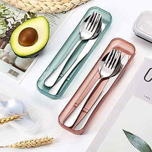 4 Pack Portable Stainless Steel Utensil Set with Case Travel Reusable Silverware Flatware Set 4-piece Camping Cutlery Include Fork Spoon Knife with Case for Office School Picnic Dishwasher Safe