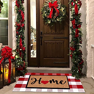 USTIDE Cotton Buffalo Plaid Rug Red&White Check Rugs 23.6"X51" Hand-Woven Indoor or Outdoor Rugs for Layered Door Mats Washable Carpet for Front Porch/Kitchen/Farmhouse/Entryway