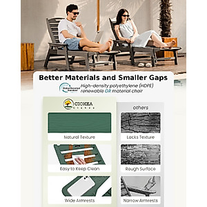 Ciokea Chaise Lounge Chair Outdoor with Wood Texture, Adjustable 5-Position Chaise Lounge Outdoor, Patio Lounge Chair for Poolside Backyard, Green