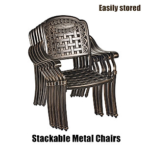 TITIMO 7-Piece Outdoor Furniture Dining Set, All-Weather Cast Aluminum Conversation Set Includes 1 Rectangular Table and 6 Chairs with Khaki Cushions and Umbrella Hole for Patio Garden Deck