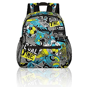 Sports Soccer Football Kids Backpack for Boys, Soccer Ball Skateboard Toddler Mini Backpack for Elementary Nursery Kindergarten Preschool, Back to School Bookbags Student Travel Bag with Chest Strap