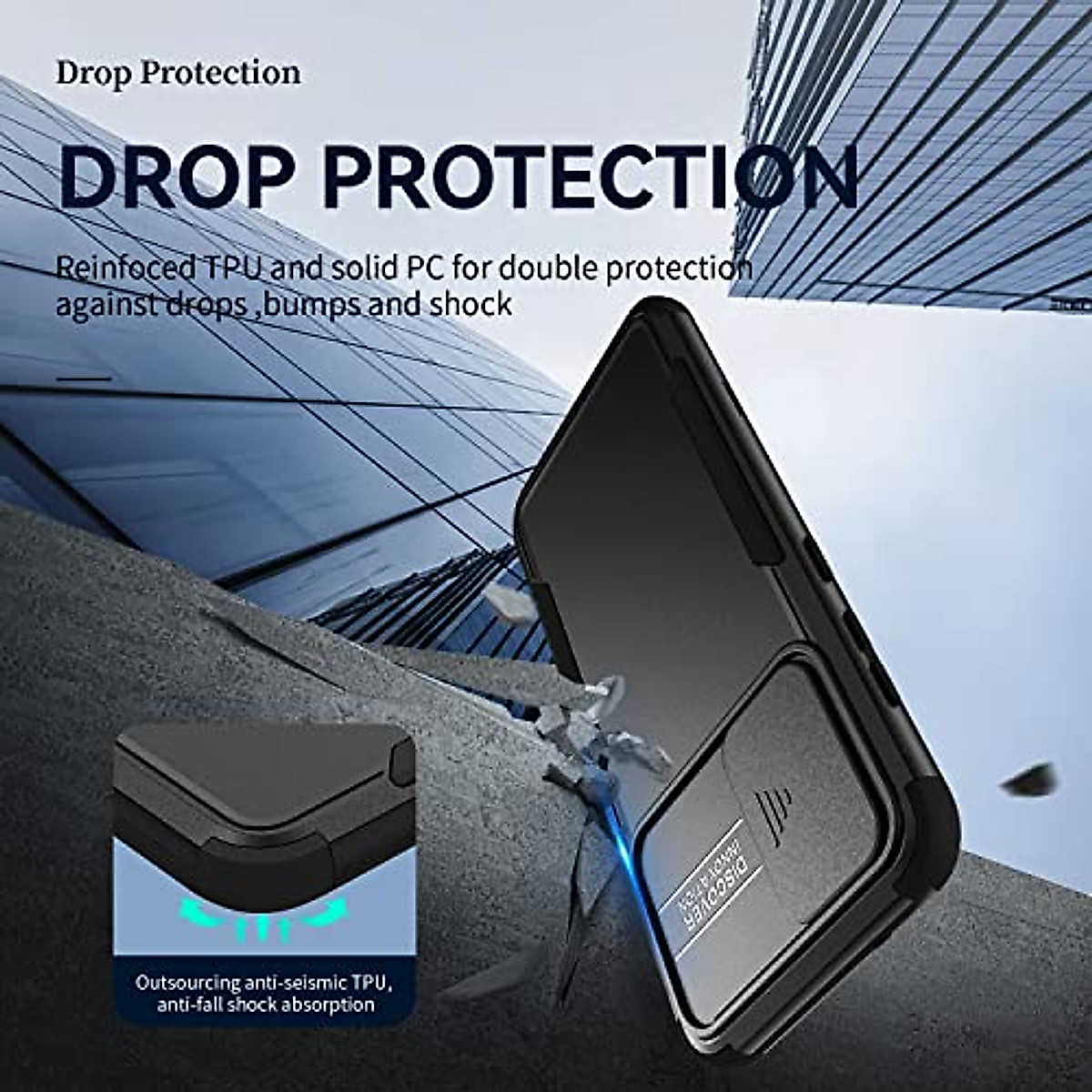 THMEIRA Samsung Galaxy S21 FE 5G Case with Camera Slide Cover Tempered Glass Screen Protector, Military Grade Armor Protective Case for Samsung S21 FE 6.4 inch, [Not fit S21] Black