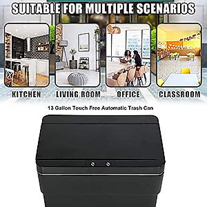 TTY Store 2-Pack 13 Gallon Kitchen Plastic Trash Can, Electronic Motion Sensor Automatic Garbage Can Trash Bin with Lid,50 Lt Garbage Bin for Office Kitchen Bathroom Living Room (TC-P4692-black)