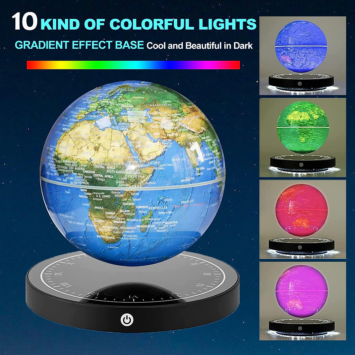 Floating Globe, Magnetic Levitating Globe with LED Light, 360° Rotating Geographic Globe World Map for Home Office Decor, Cool Tech Gift for Kids, Teacher, Husband, Colleague..