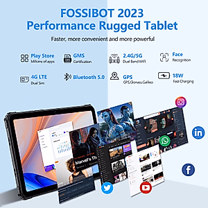 FOSSIBOT 2023 Latest Android 13 Tablet, 10.4Inch Octa-Core Rugged Tablets 16+256GB/1TB 11000mAh Battery, 1200x2000 IPS FHD+ Display+48MP Camera, Fast Charging/WiFi/Dual SIM/Bluetooth/GPS/OTG