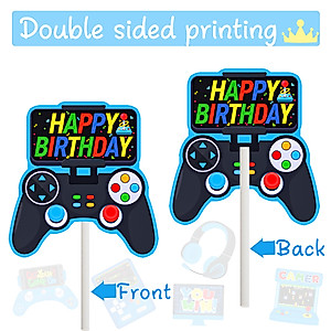 Video Game Cupcake Toppers 36pcs Game Party Cupcake Picks Game On Controllers Cake Picks Gamepad Birthday Party Decoration for Game Theme Baby Shower Supplies(Blue)