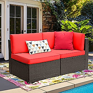 Devoko 2 Pieces Patio Furniture Sofa Sets Outdoor All-Weather Sectional Corner Sofa and Armless Sofa (Red)