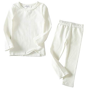 KISBINI Toddler Girls Boys Pajamas Basic Solid Color Cotton Sleepwear Soft Long Sleeve Pjs 2pcs Set White